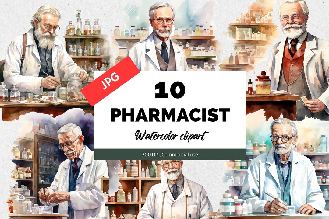 Watercolor Pharmacist Clipart, 10 High Quality Jpgs, Commercial Use ...