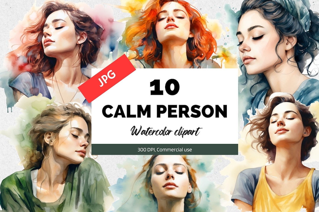 Watercolor Calm Person Clipart, 10 High Quality JPG, Commercial Use ...