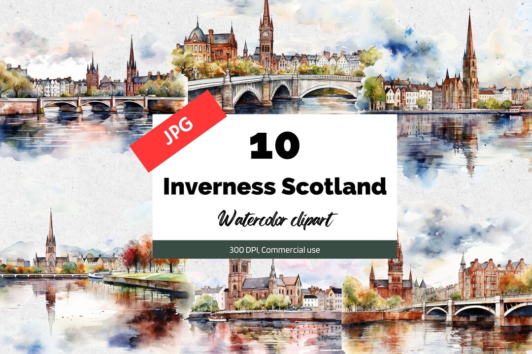 Watercolor Inverness Scotland Clipart, 10 High Quality Jpgs, Commercial ...