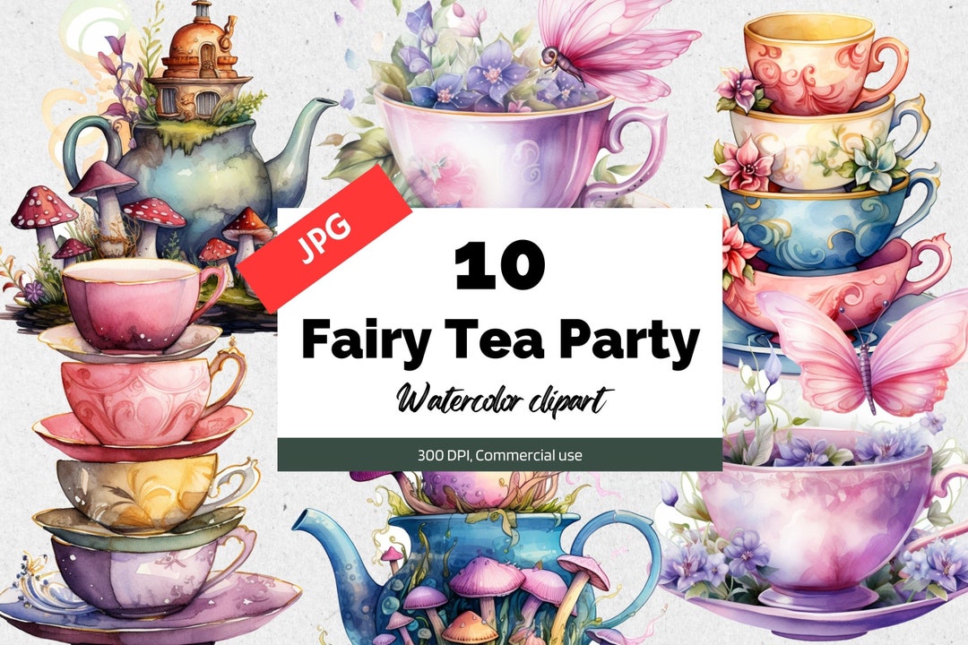Watercolor Fairy Tea Party Clipart, 10 High Quality JPG, Commercial Use ...