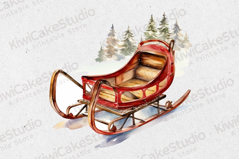 Watercolor Winter Sled Clipart, 10 High Quality Jpgs, Commercial ...