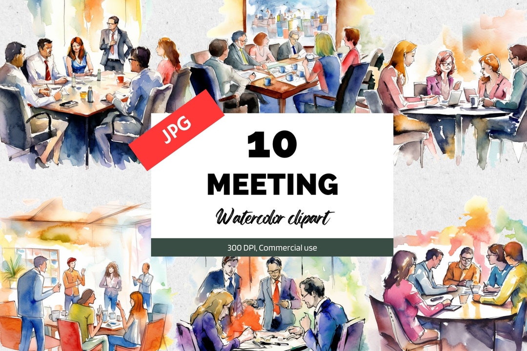 Watercolor Meeting Clipart, 10 High Quality JPG, Commercial Use ...
