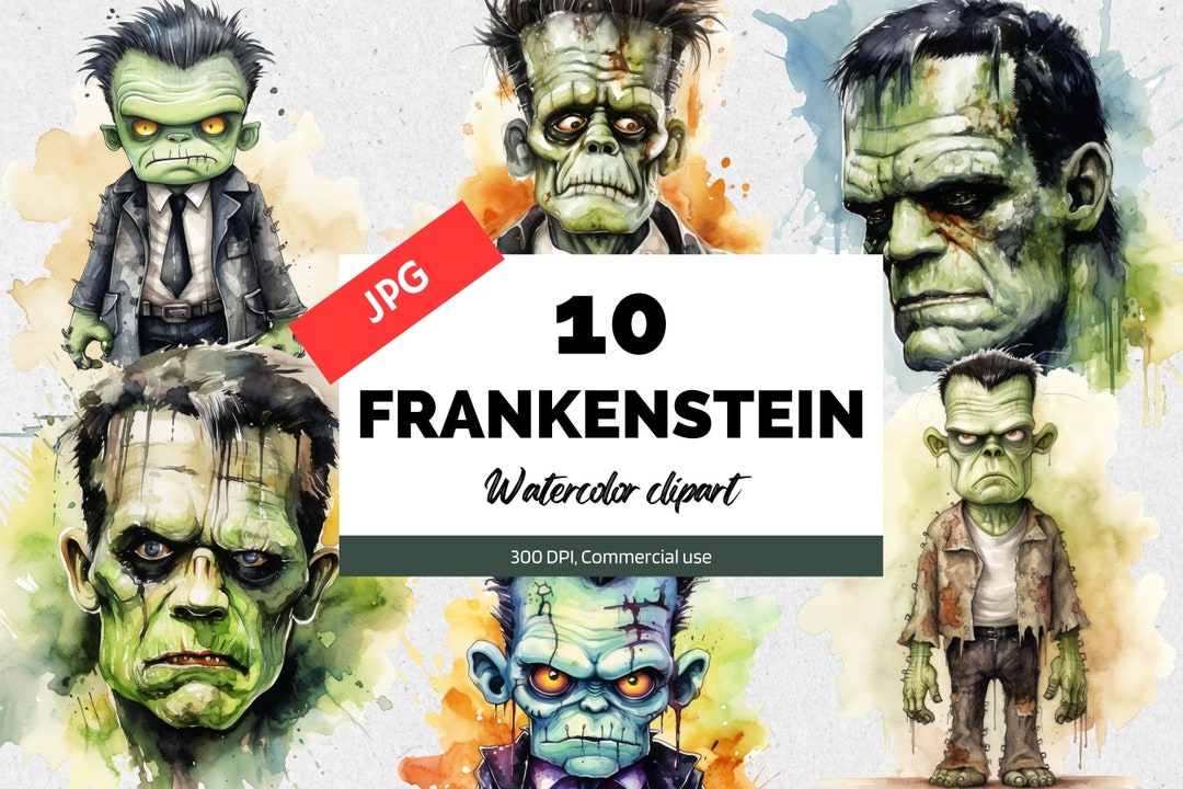 Watercolor Frankenstein Clipart, 10 High Quality JPG, Commercial Use ...