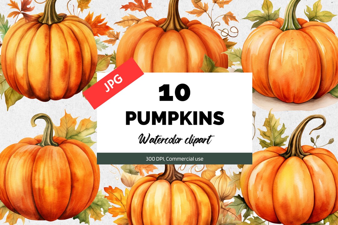 Watercolor Pumpkin Clipart, 10 High Quality Jpgs, Commercial Use ...