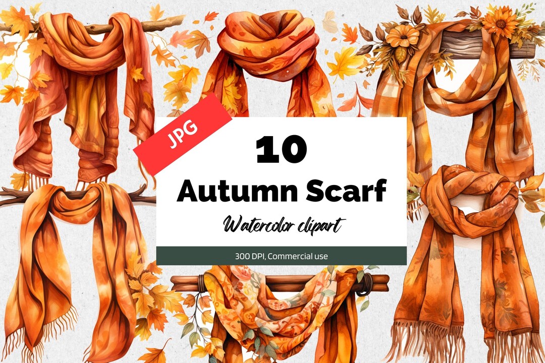 Autumn Scarf Clipart, 10 High Quality JPG, Commercial Use, Instant ...