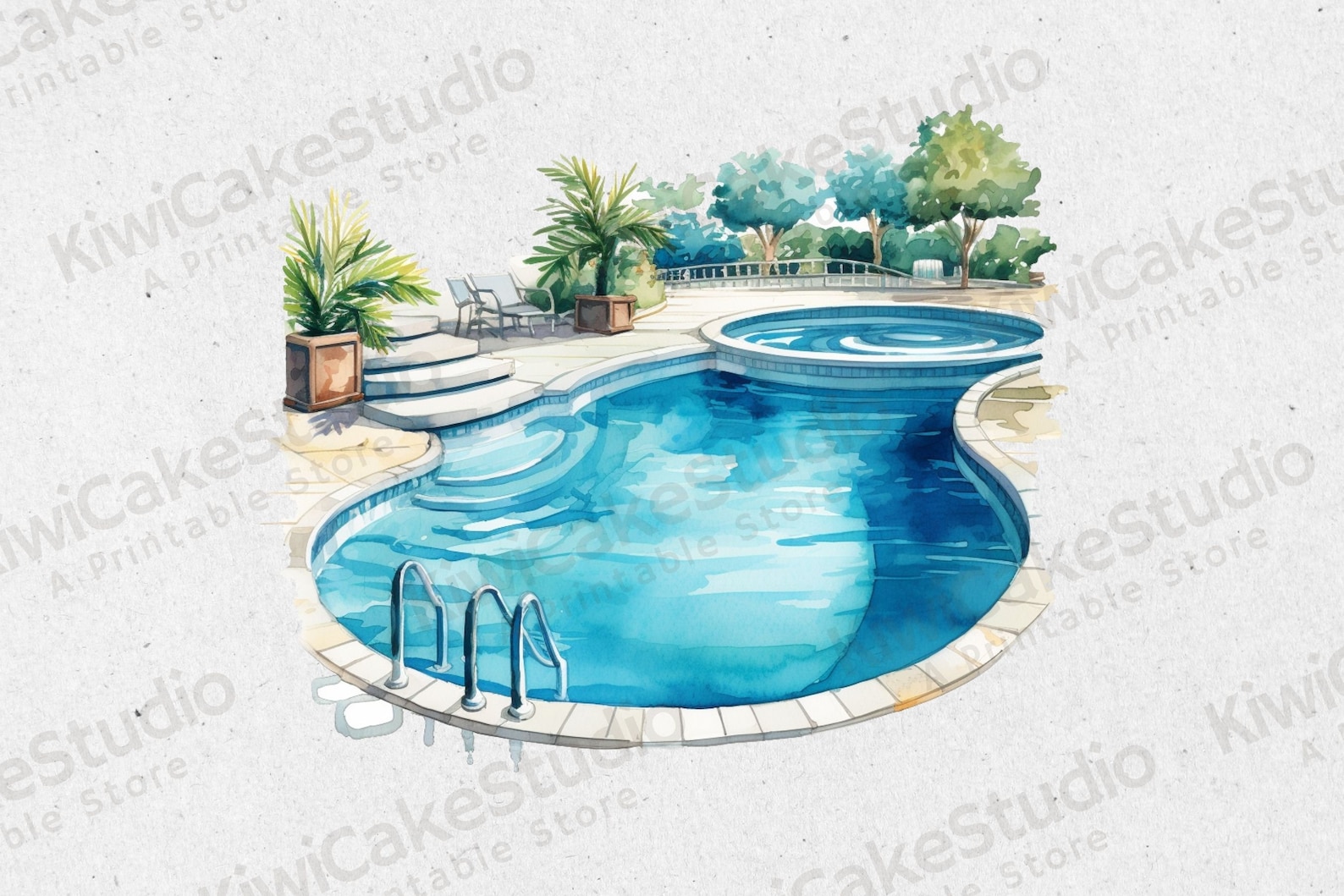 Watercolor Swimming Pool Clipart, 10 High Quality Jpgs, Commercial Use ...