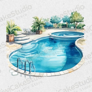 Watercolor Swimming Pool Clipart, 10 High Quality Jpgs, Commercial Use ...
