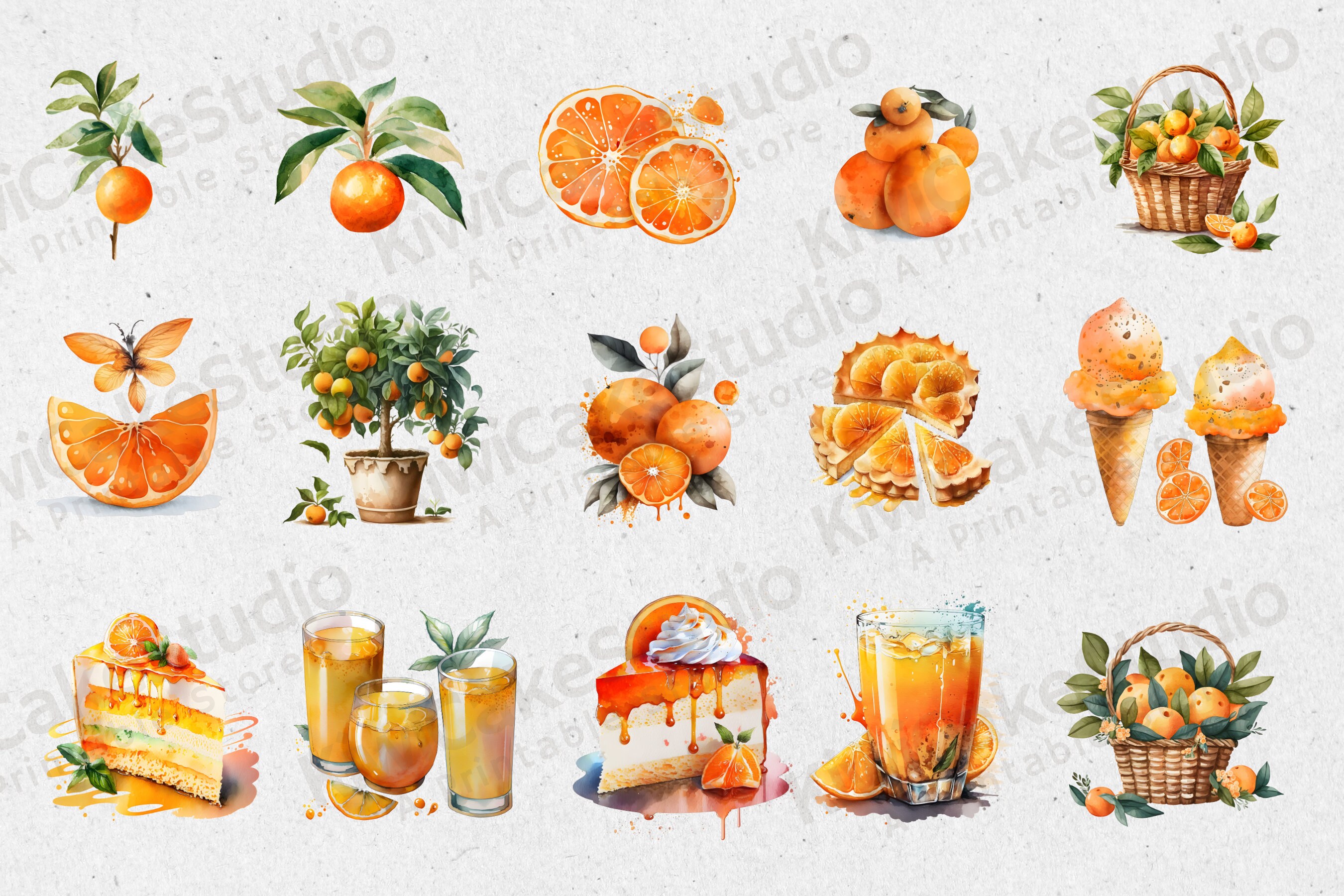 Watercolor Orange Clipart Watercolor Clipart Summer Digital - Etsy