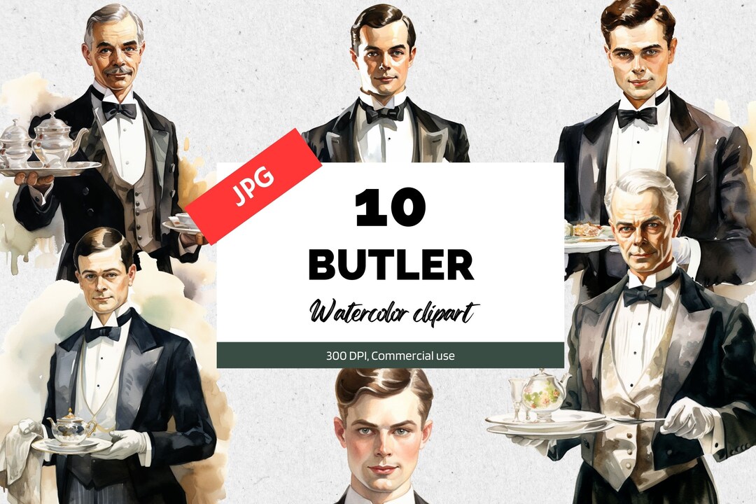 Watercolor Butler Clipart, 10 High Quality Jpgs, Commercial Use ...