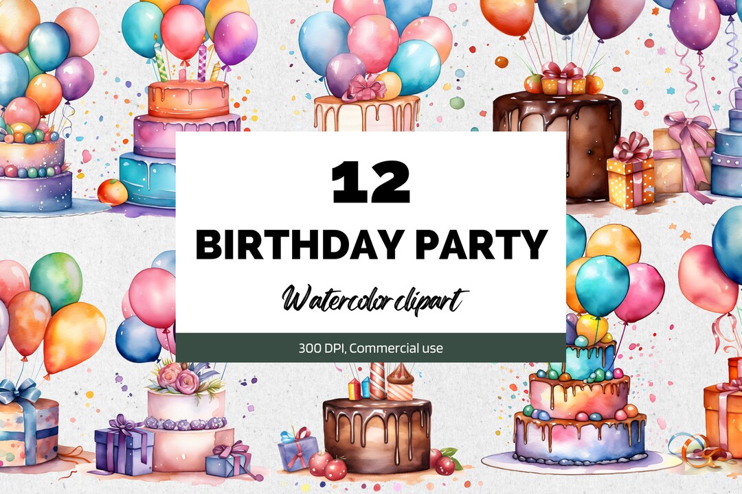 Watercolor Birthday Cake Clipart, Birthday Party, Birthday Clipart ...