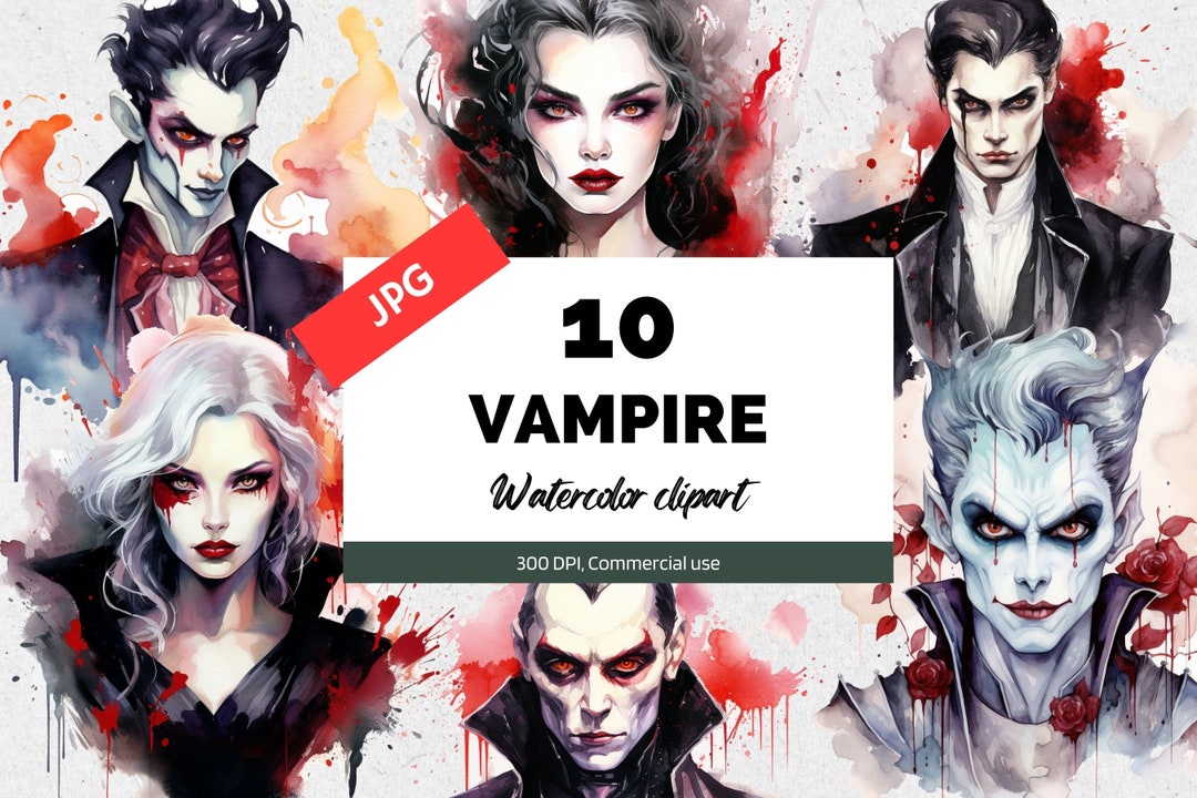 Watercolor Vampire Clipart, 10 High Quality Jpgs, Commercial Use ...
