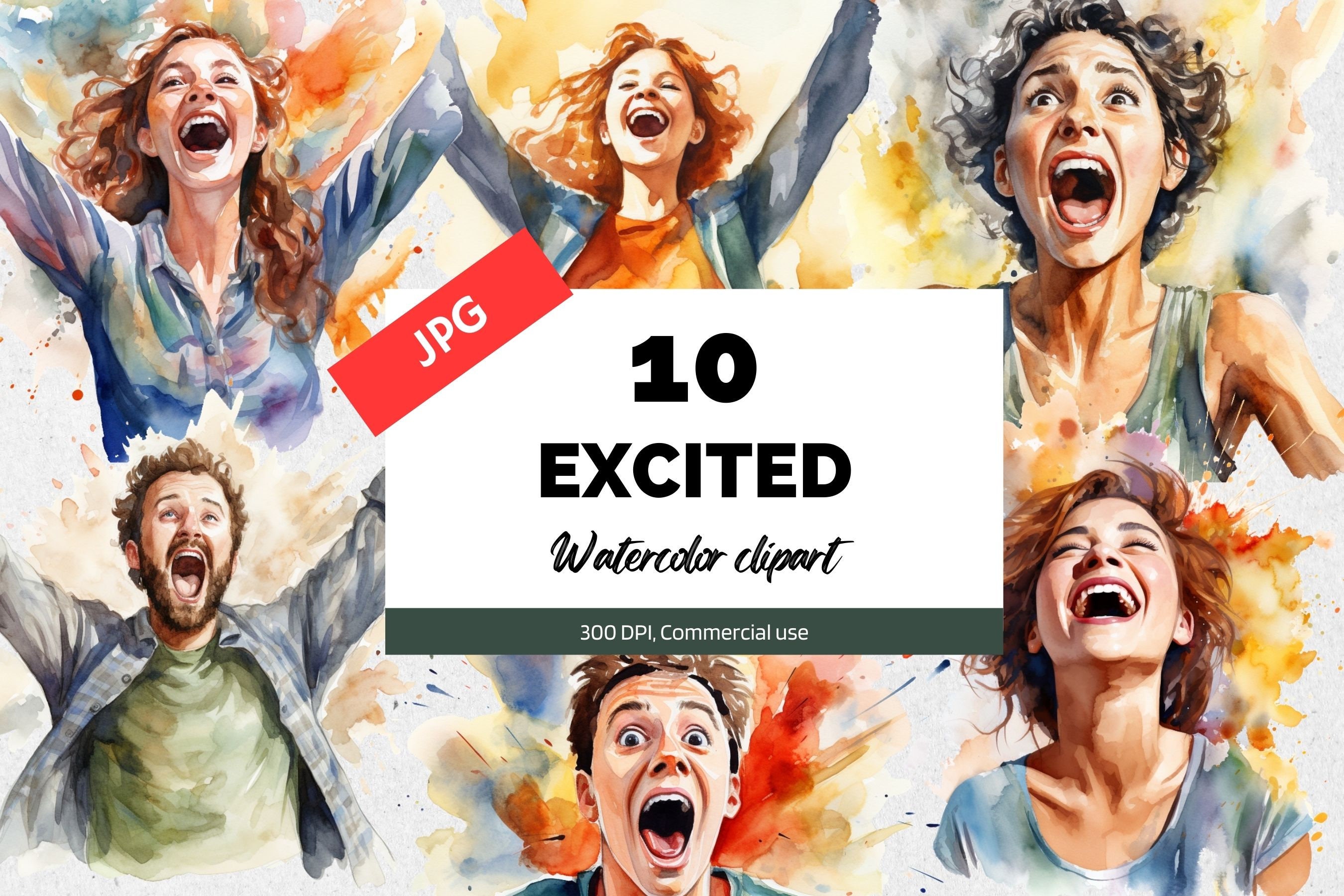 Excited Person Clipart, 10 High Quality Jpgs, Commercial Use, Instant ...