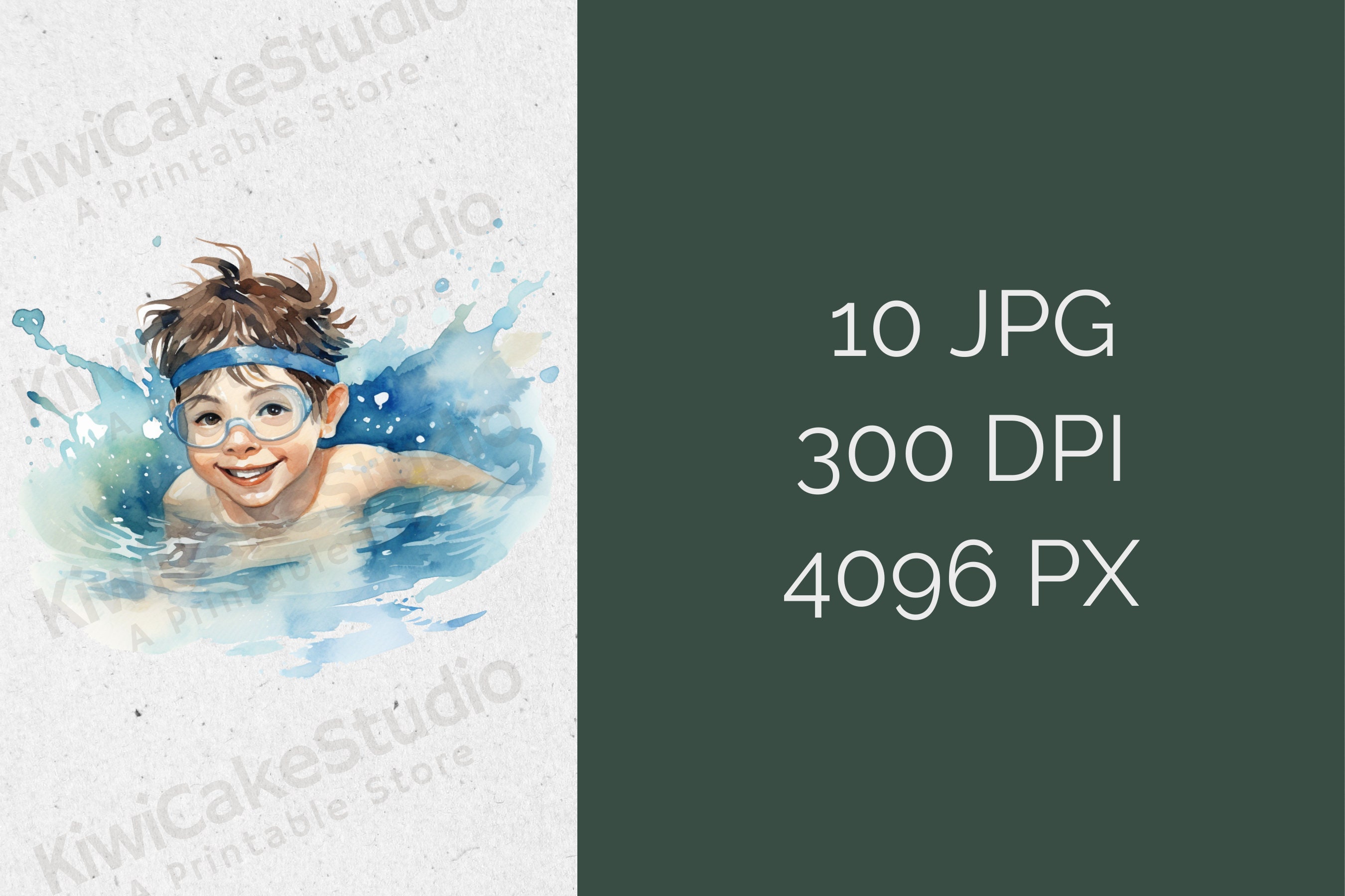 Watercolor Swimming Boys, 10 High Quality Jpgs, Commercial Use, Summer ...