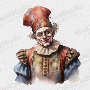 Watercolor Medieval Clown Clipart, 10 High Quality Jpgs, Commercial Use ...