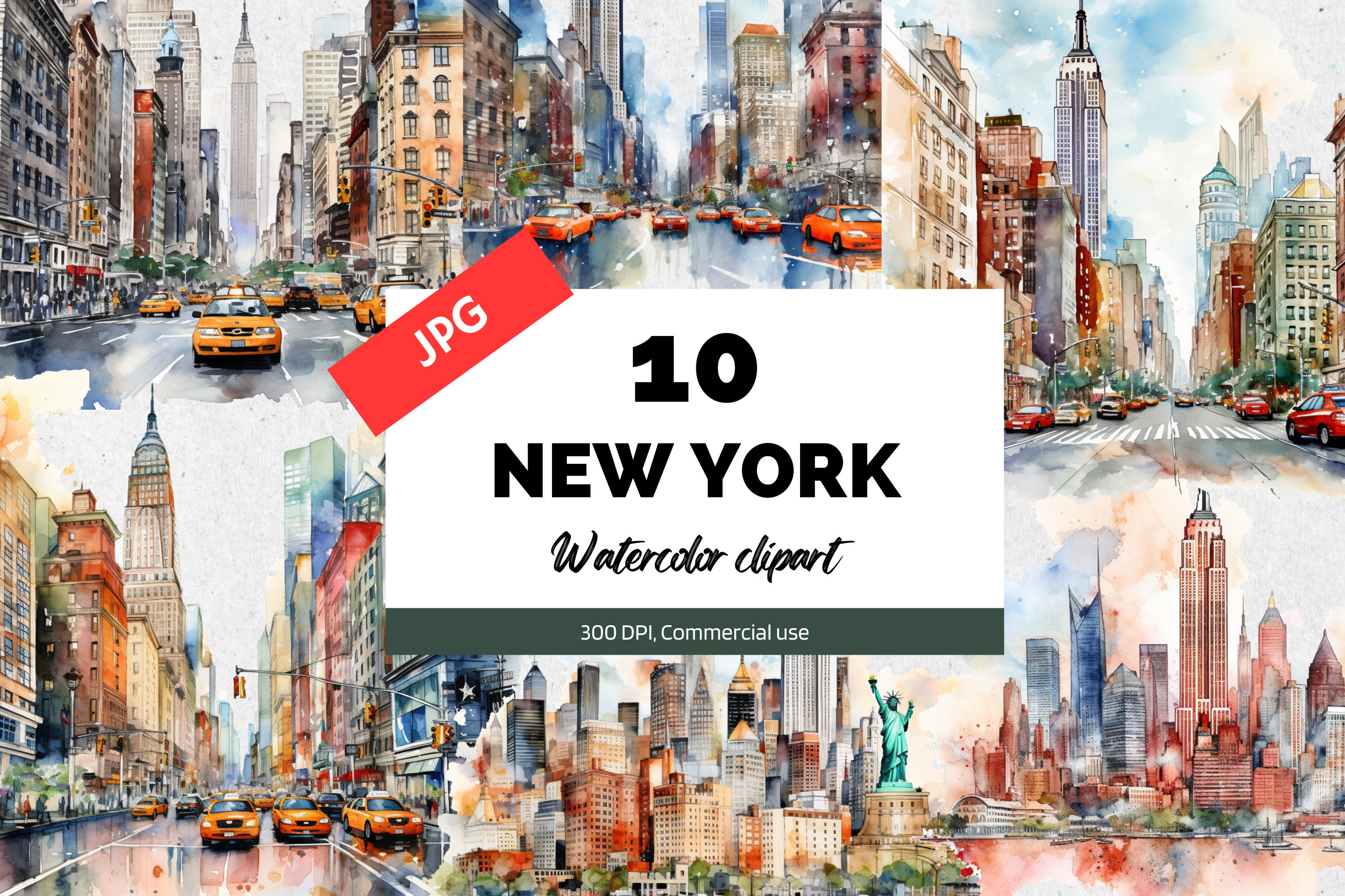 Watercolor New York City Clipart, 10 High Quality Jpgs, City Cliparts ...