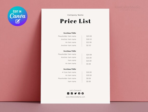 Small Business Price List Template Editable Price Sheet - Etsy Canada