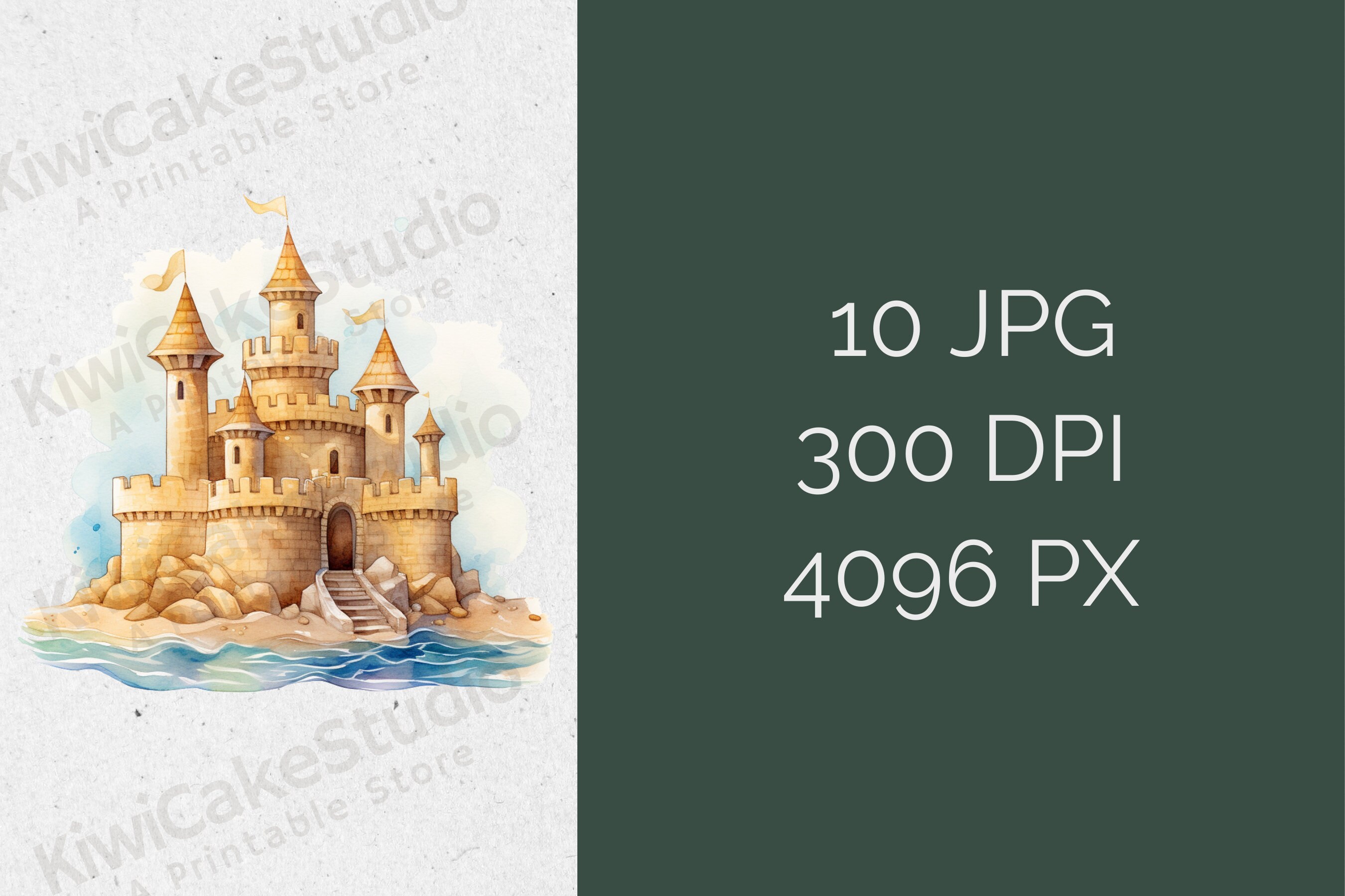 Watercolor Sandcastle Clipart, 10 High Quality Jpgs, Commercial Use ...