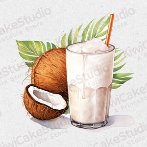 Watercolor Coconut Drink Clipart, 10 High Quality Jpgs, Tropical Summer ...