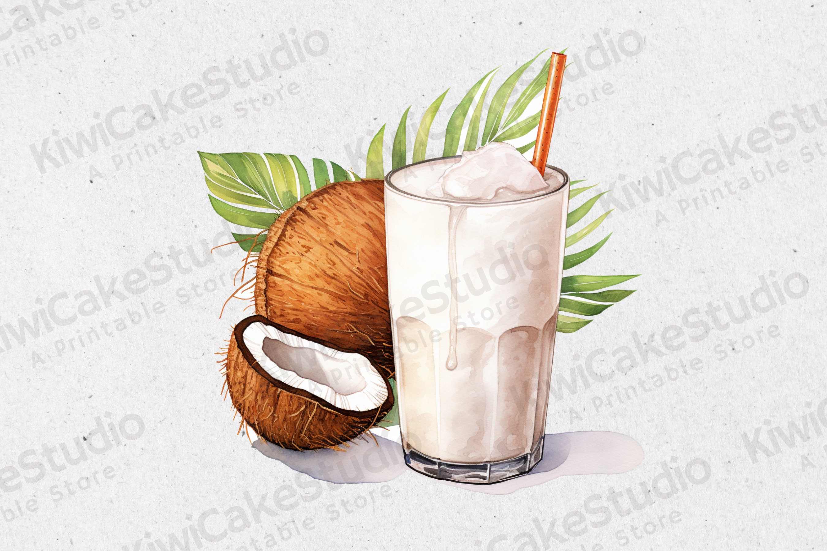 Watercolor Coconut Drink Clipart, 10 High Quality Jpgs, Tropical Summer ...