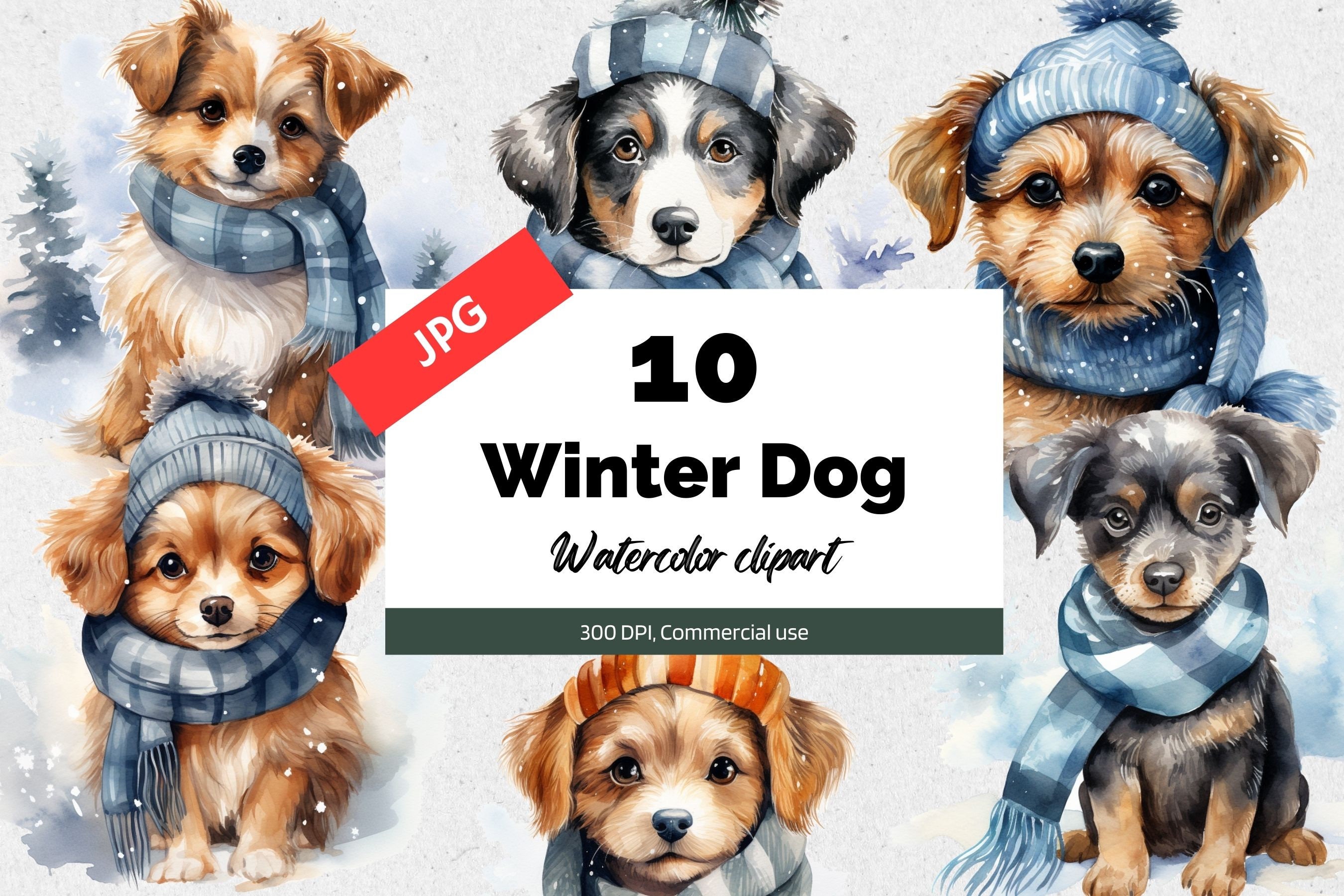 Winter Dog Clipart 10 High Quality JPG Commercial Use - Etsy