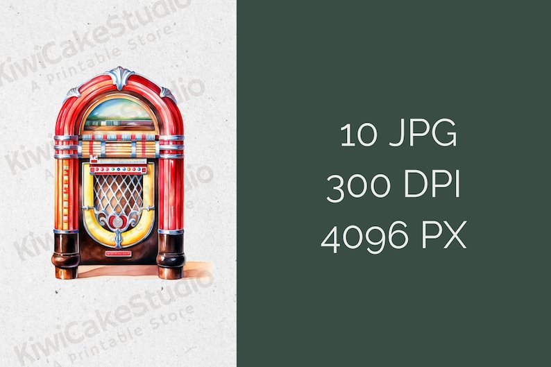 Watercolor Retro Jukebox Clipart, 10 High Quality Jpgs, Commercial Use ...