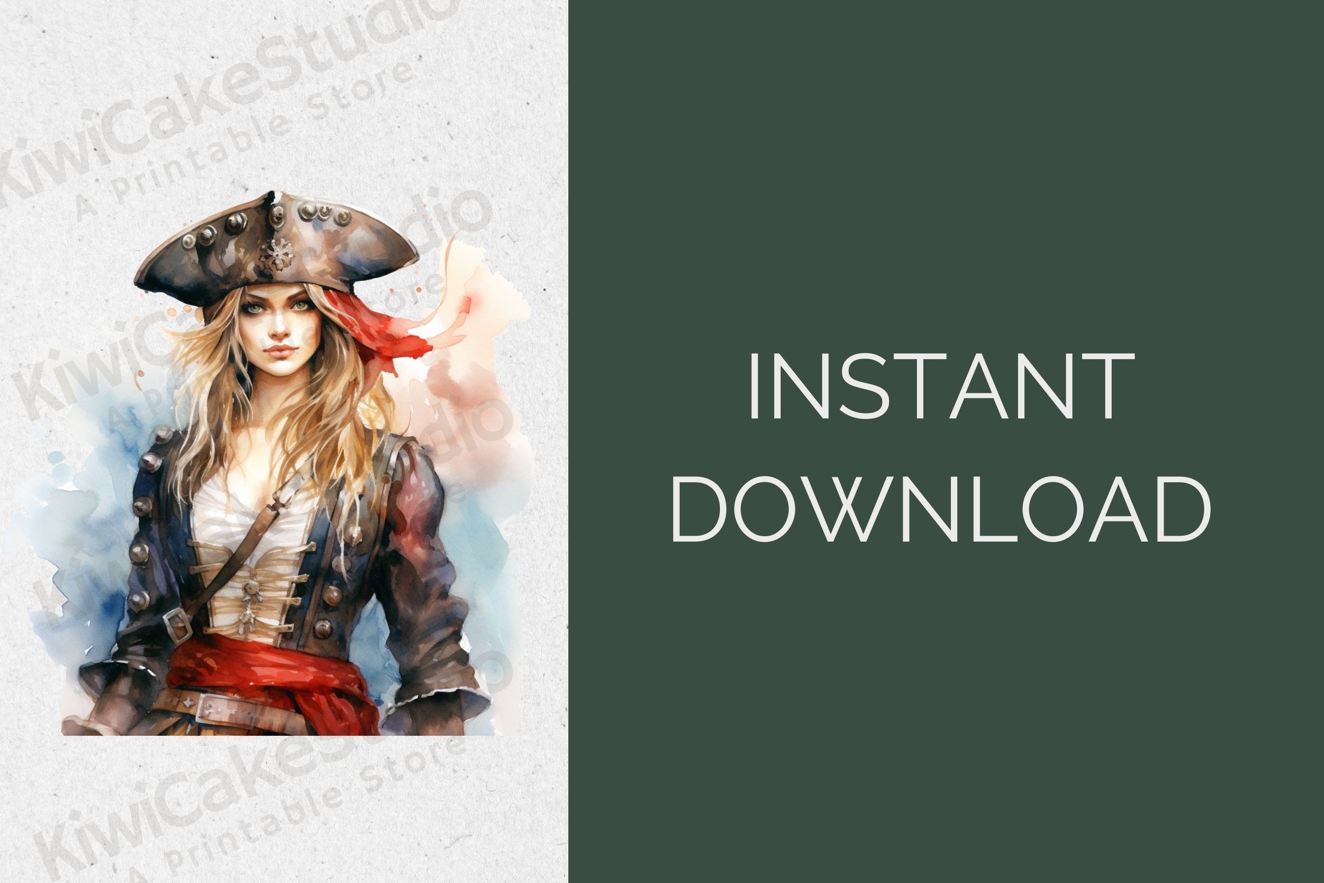Watercolor Female Pirate Clipart, 10 High Quality Jpgs, Commercial Use ...