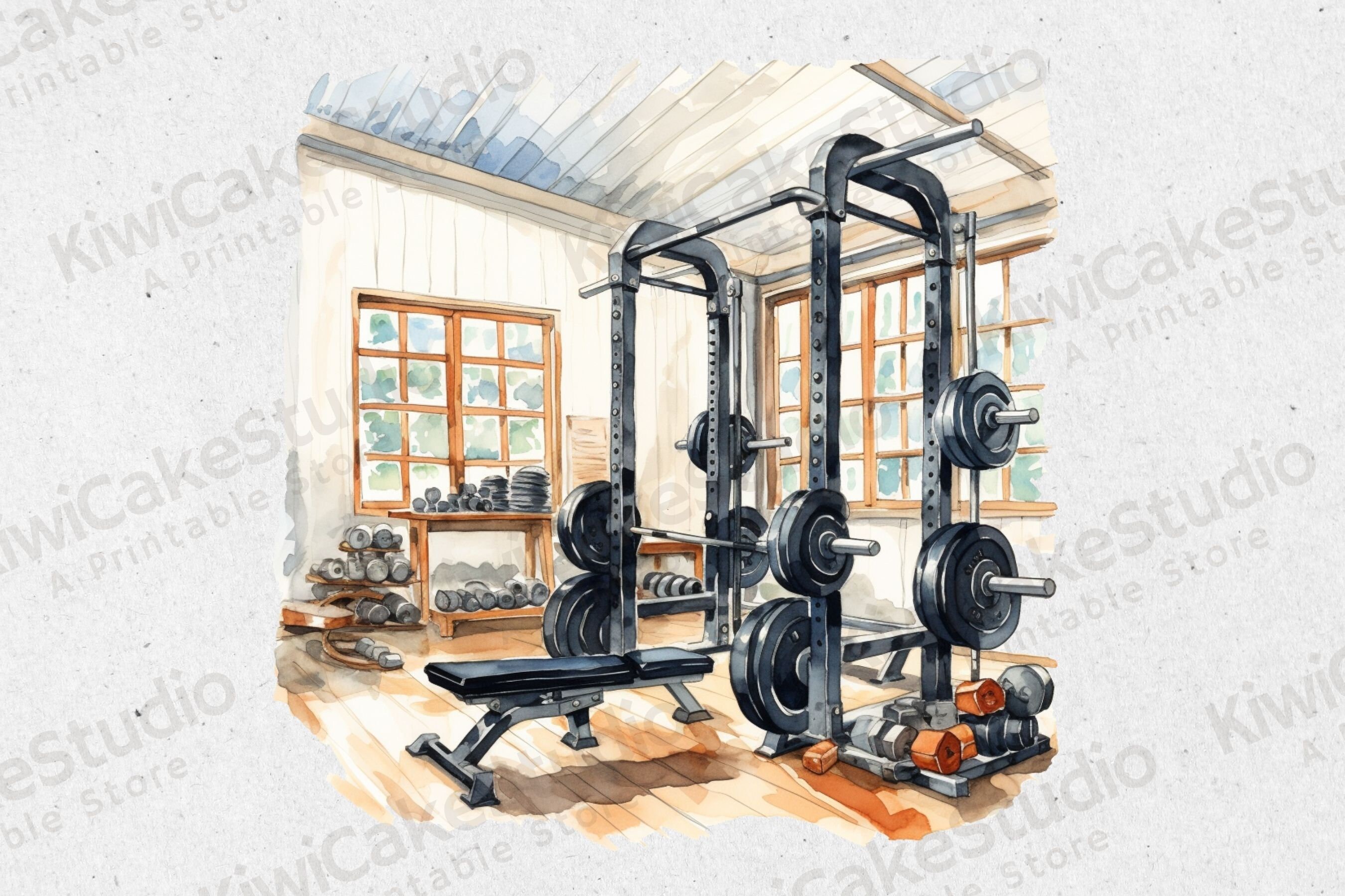 Watercolor Gym Clipart, 10 High Quality Jpgs, Commercial Use, Instant ...