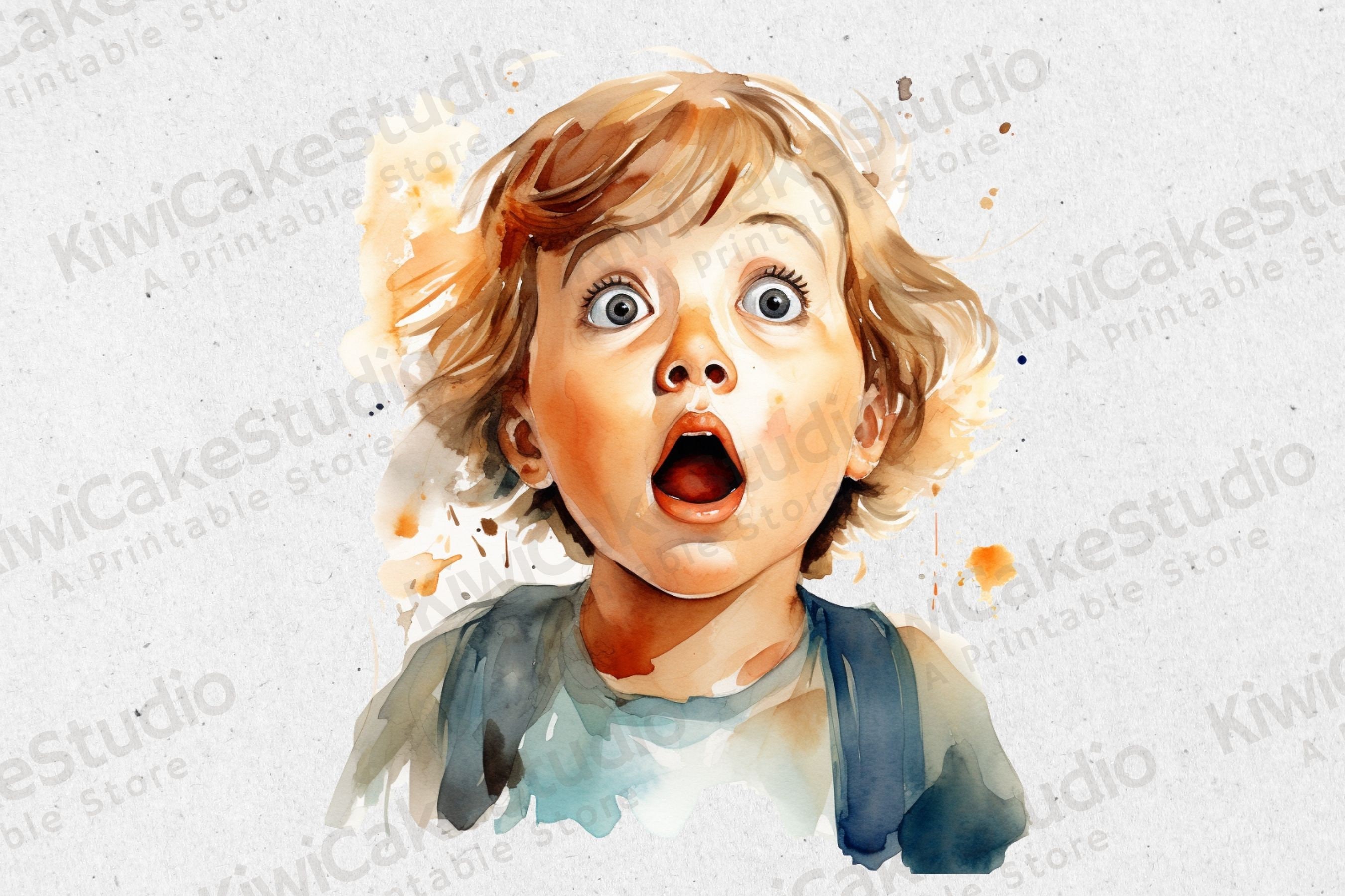 Watercolor Surprised Child Face Clipart, 10 High Quality Jpgs ...