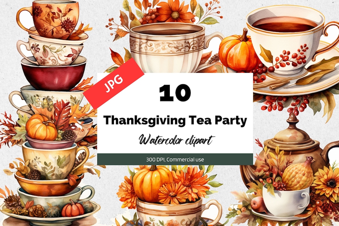 Thanksgiving Tea Party Clipart, 10 High Quality Jpgs, Commercial Use ...