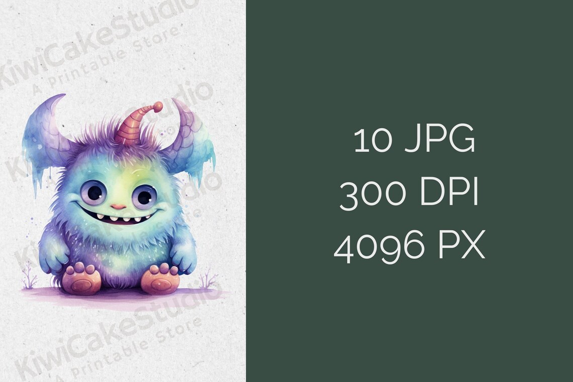 Watercolor Cute Monster Clipart 10 High Quality Jpgs - Etsy