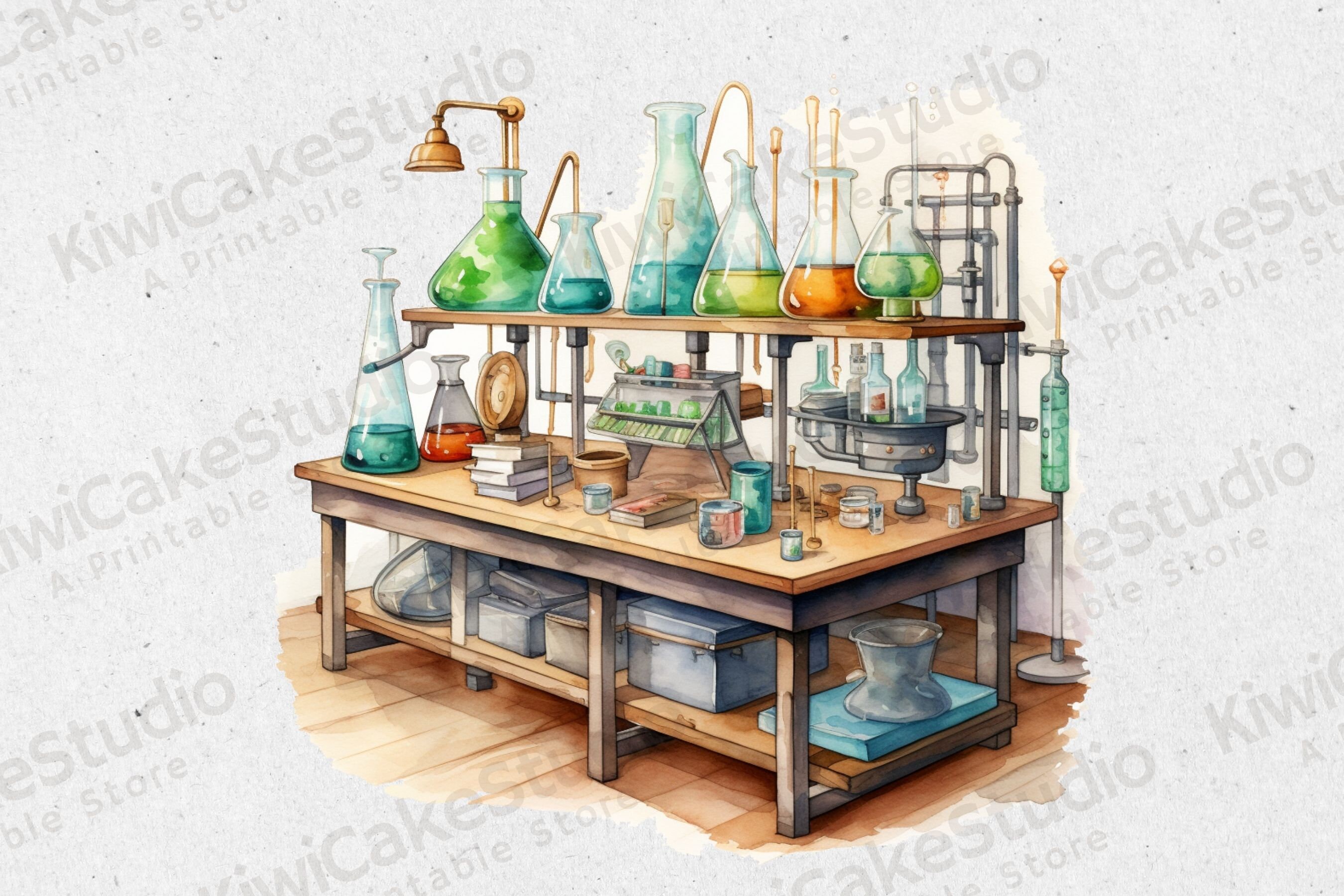 Watercolor Science Lab Clipart, 10 High Quality Jpgs, Commercial Use ...