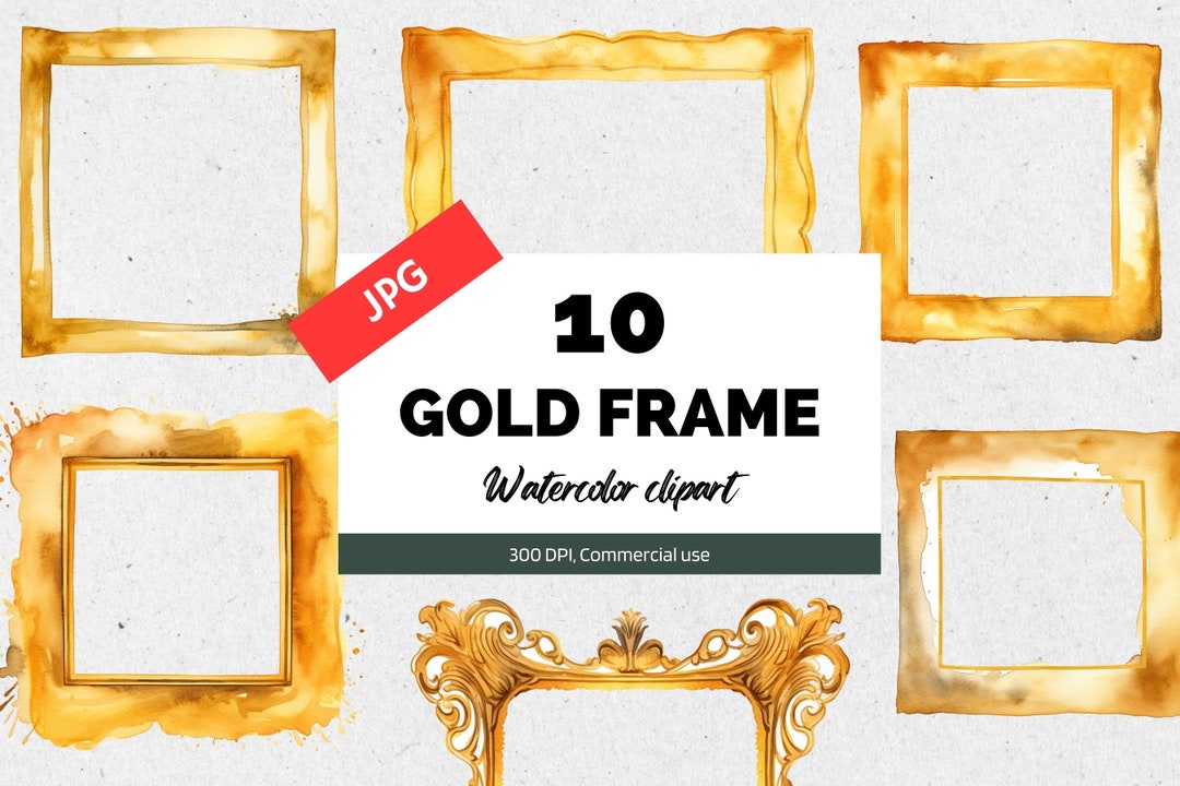 Watercolor Gold Frame Clipart, 10 High Quality Jpgs, Commercial Use ...