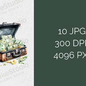 Watercolor Money Clipart, 10 High Quality Jpgs, Commercial Use, Instant ...
