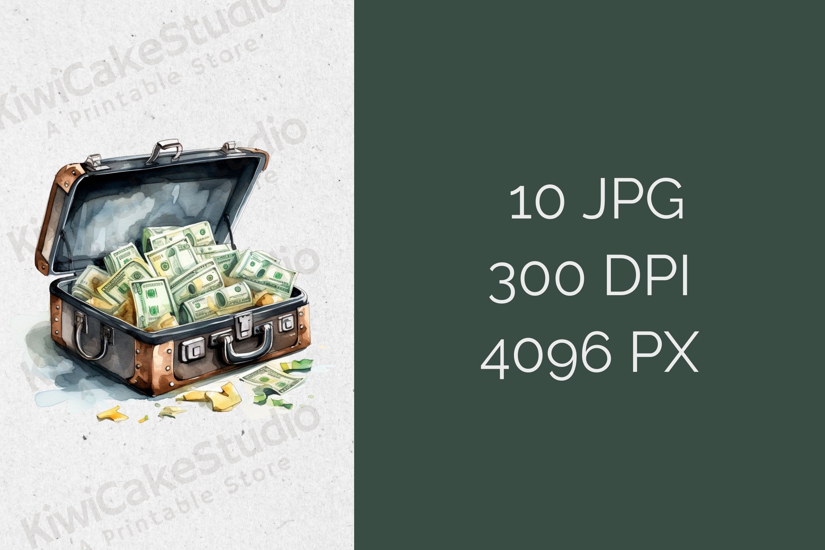 Watercolor Money Clipart, 10 High Quality Jpgs, Commercial Use, Instant ...