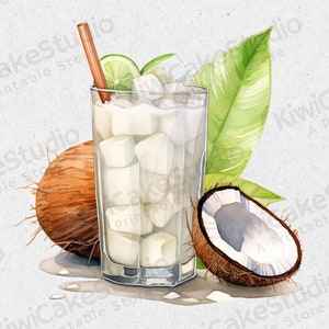 Watercolor Coconut Drink Clipart, 10 High Quality Jpgs, Tropical Summer ...