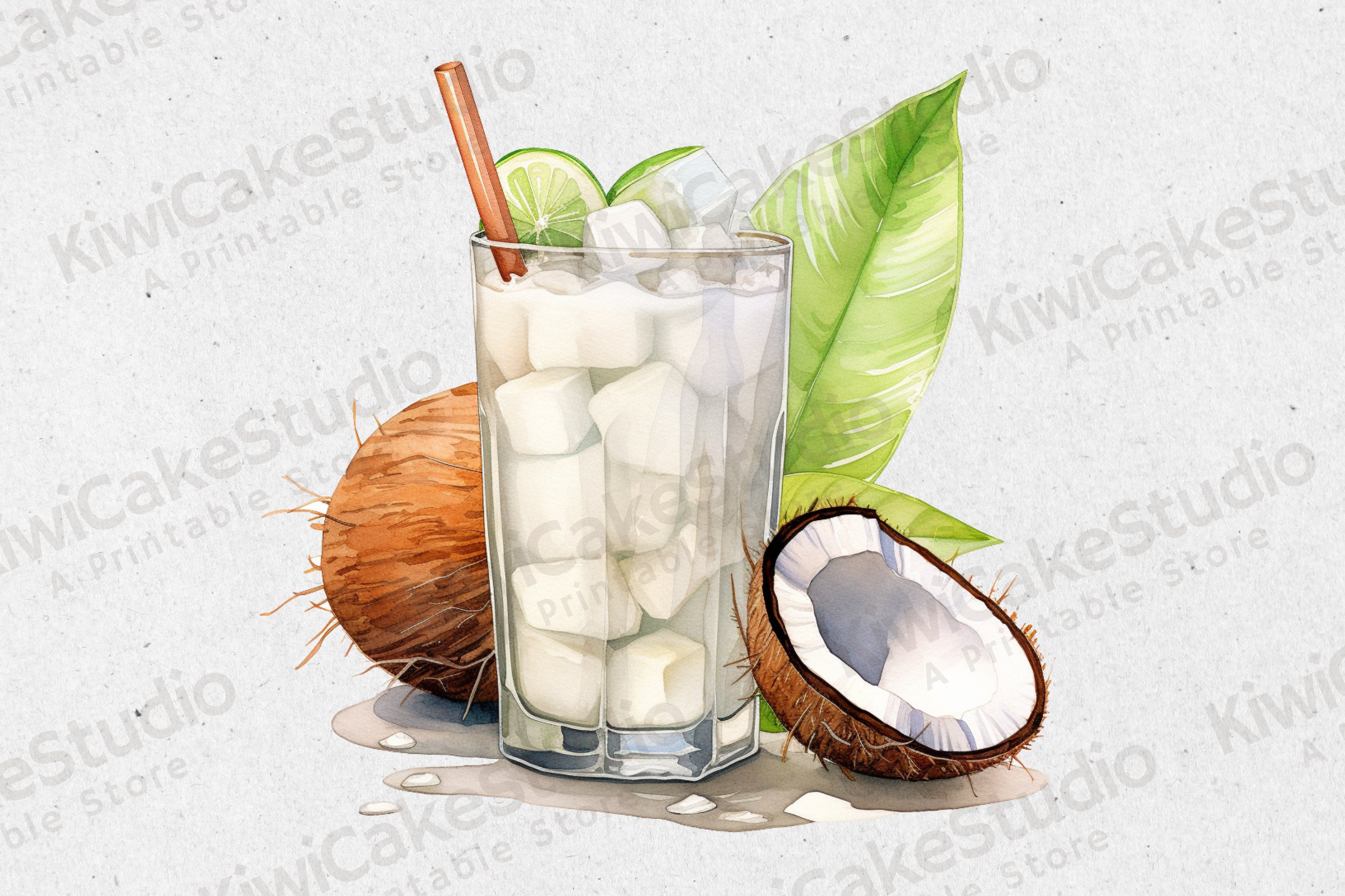 Watercolor Coconut Drink Clipart, 10 High Quality Jpgs, Tropical Summer ...