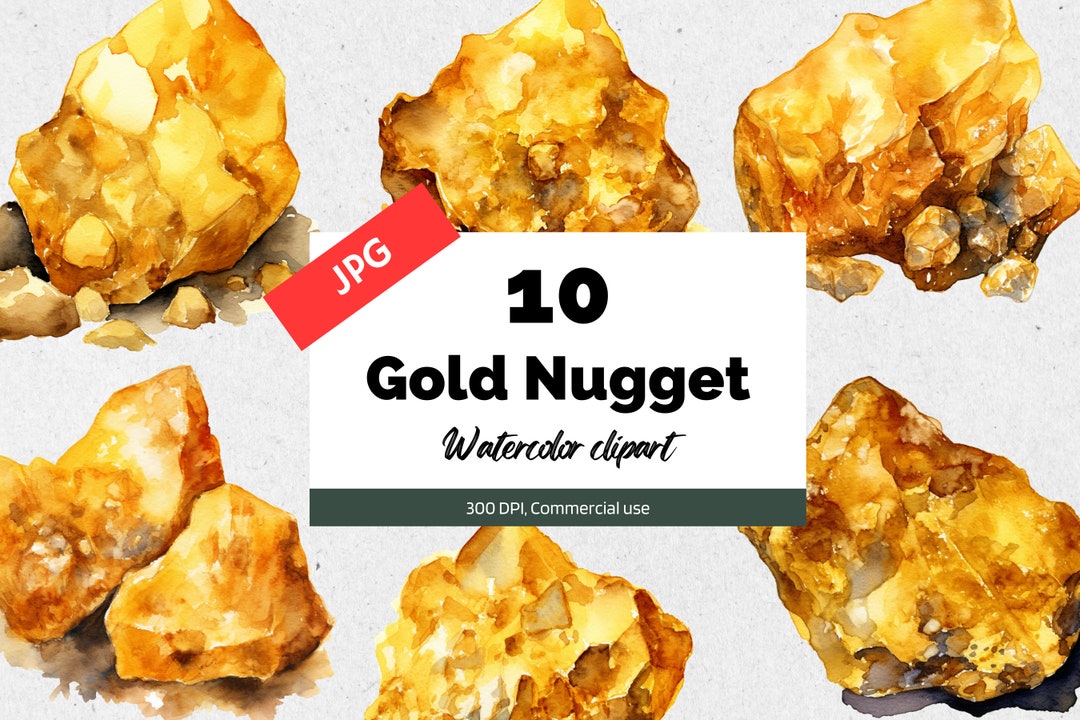 Watercolor Gold Nugget Clipart, 10 High Quality Jpgs, Gold Clip Art ...