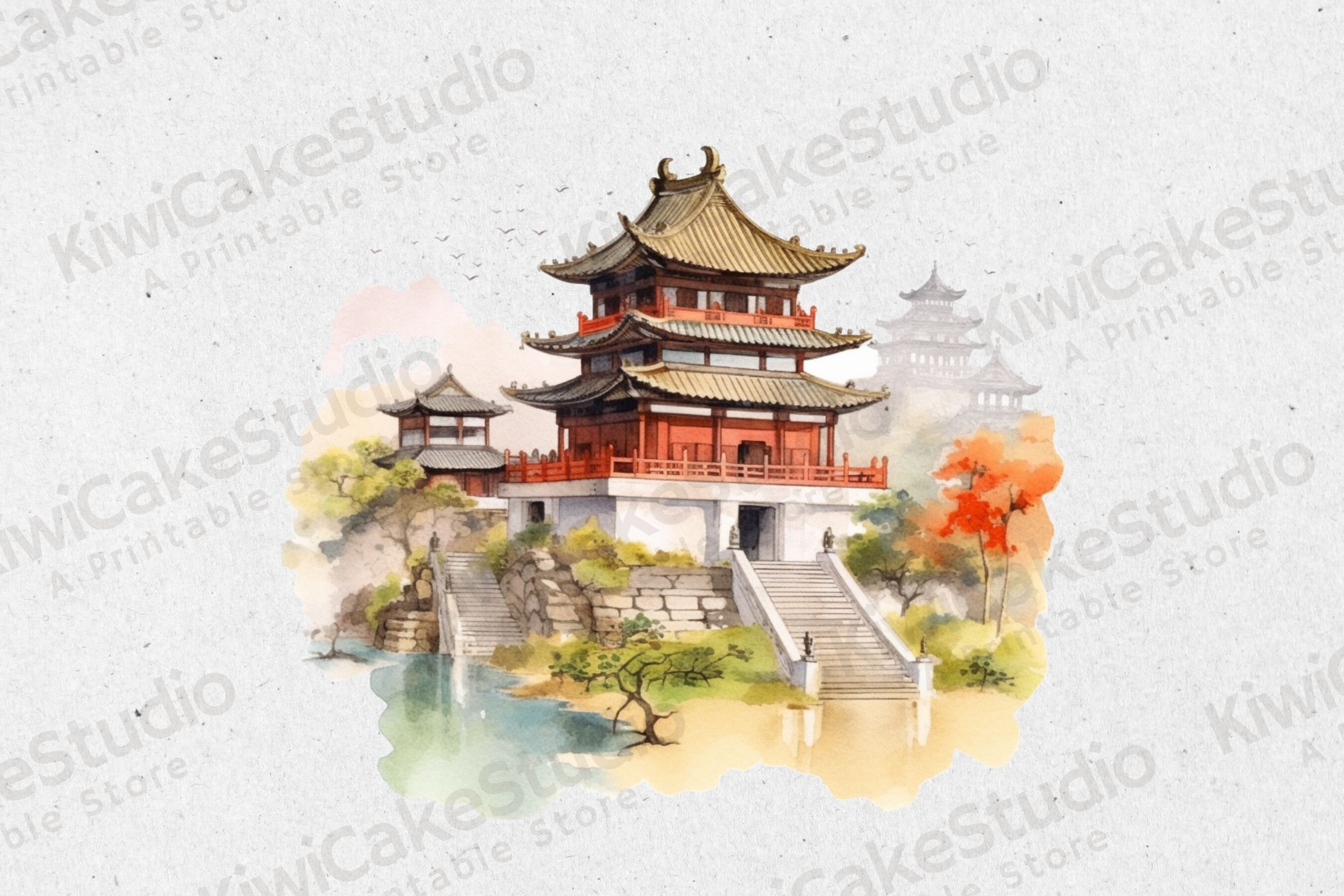 Ancient China Watercolor Clipart, 10 High Quality Jpgs, Commercial Use ...