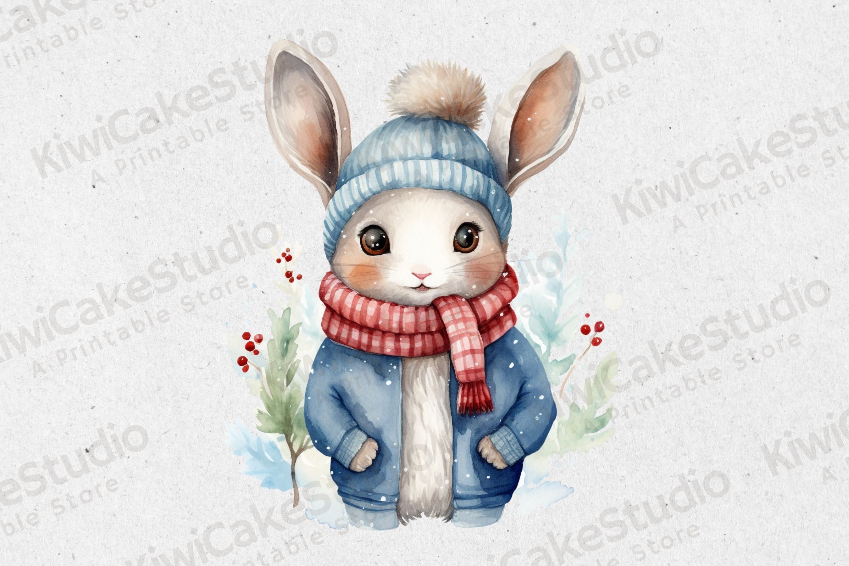 Watercolor Winter Rabbit Clipart 10 High Quality Jpgs - Etsy