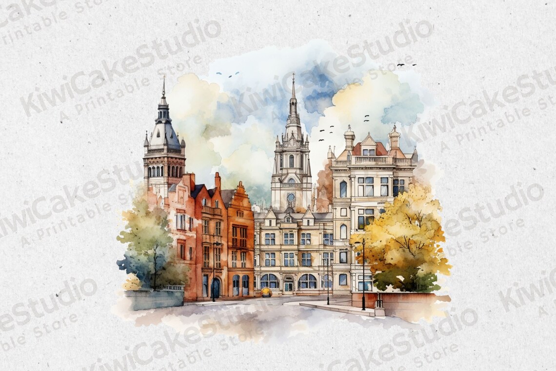 Watercolor Nottingham England Clipart, 10 High Quality Jpgs, Commercial ...