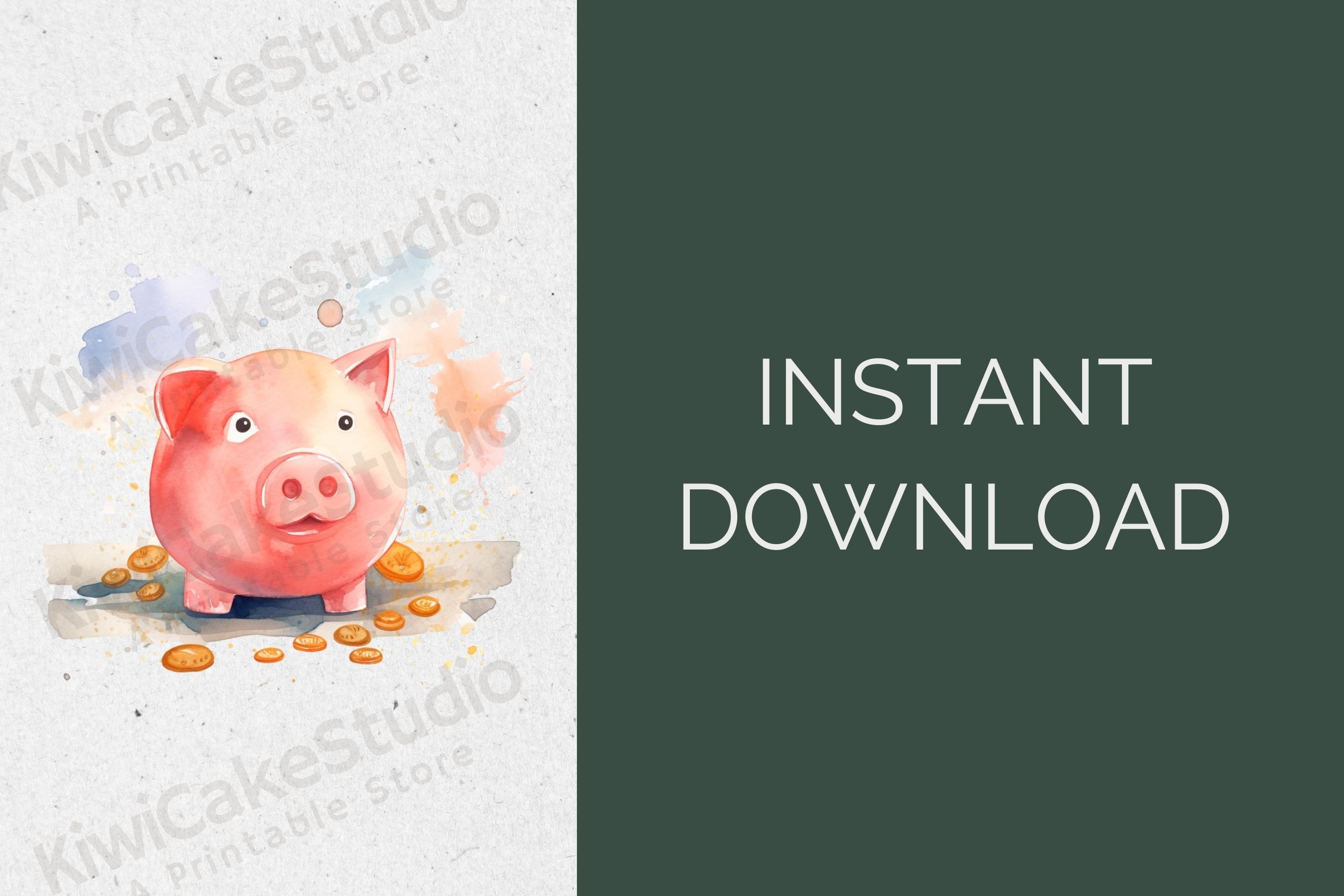 Watercolor Piggy Bank Clipart, 10 High Quality Jpgs, Commercial Use ...