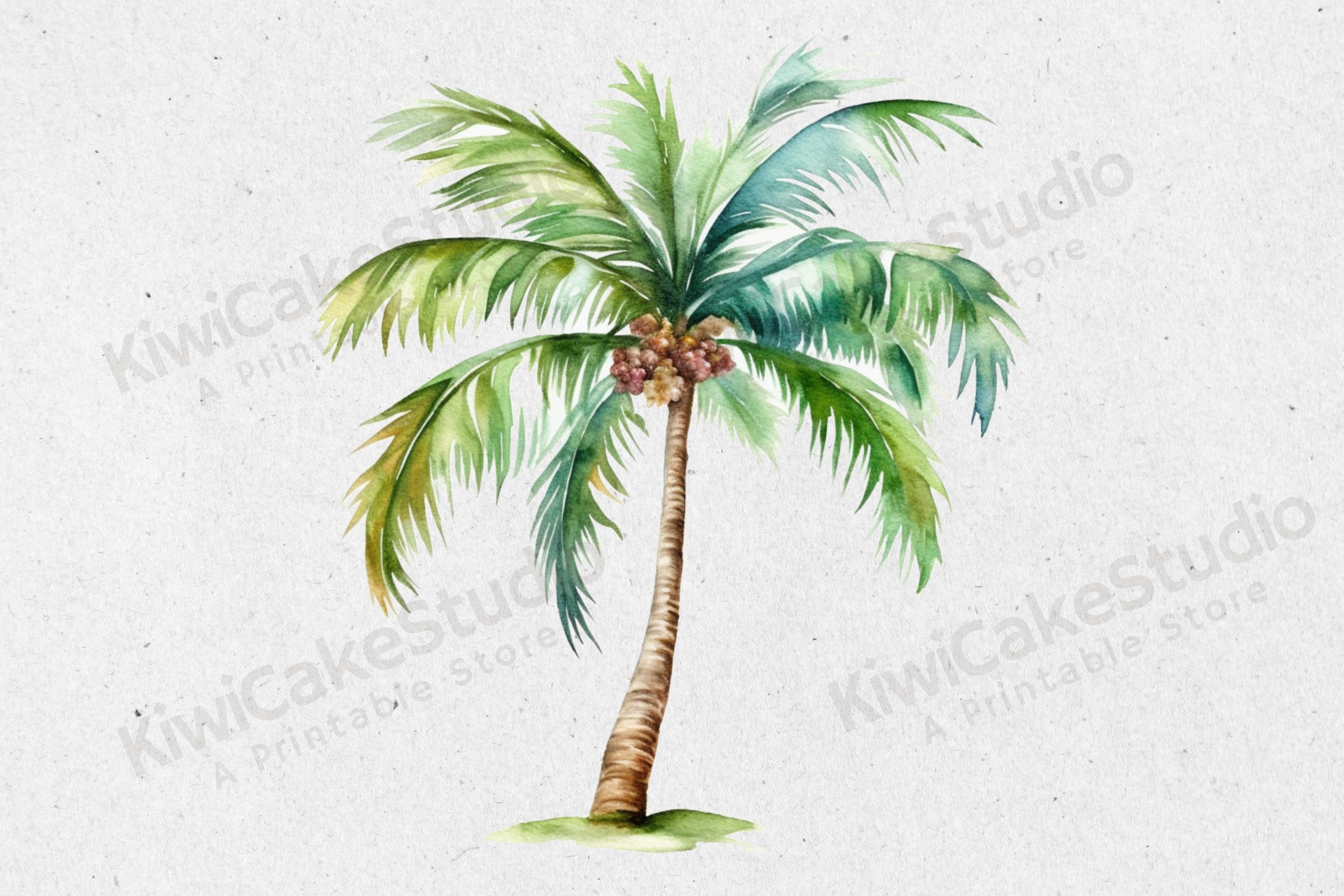 Watercolor Palm Tree Clipart JPG, Tropical Island, Commercial Use ...
