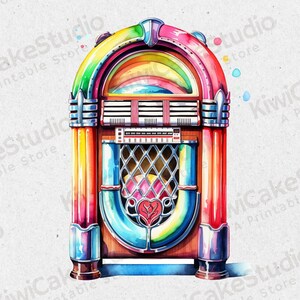 Watercolor Retro Jukebox Clipart, 10 High Quality Jpgs, Commercial Use ...