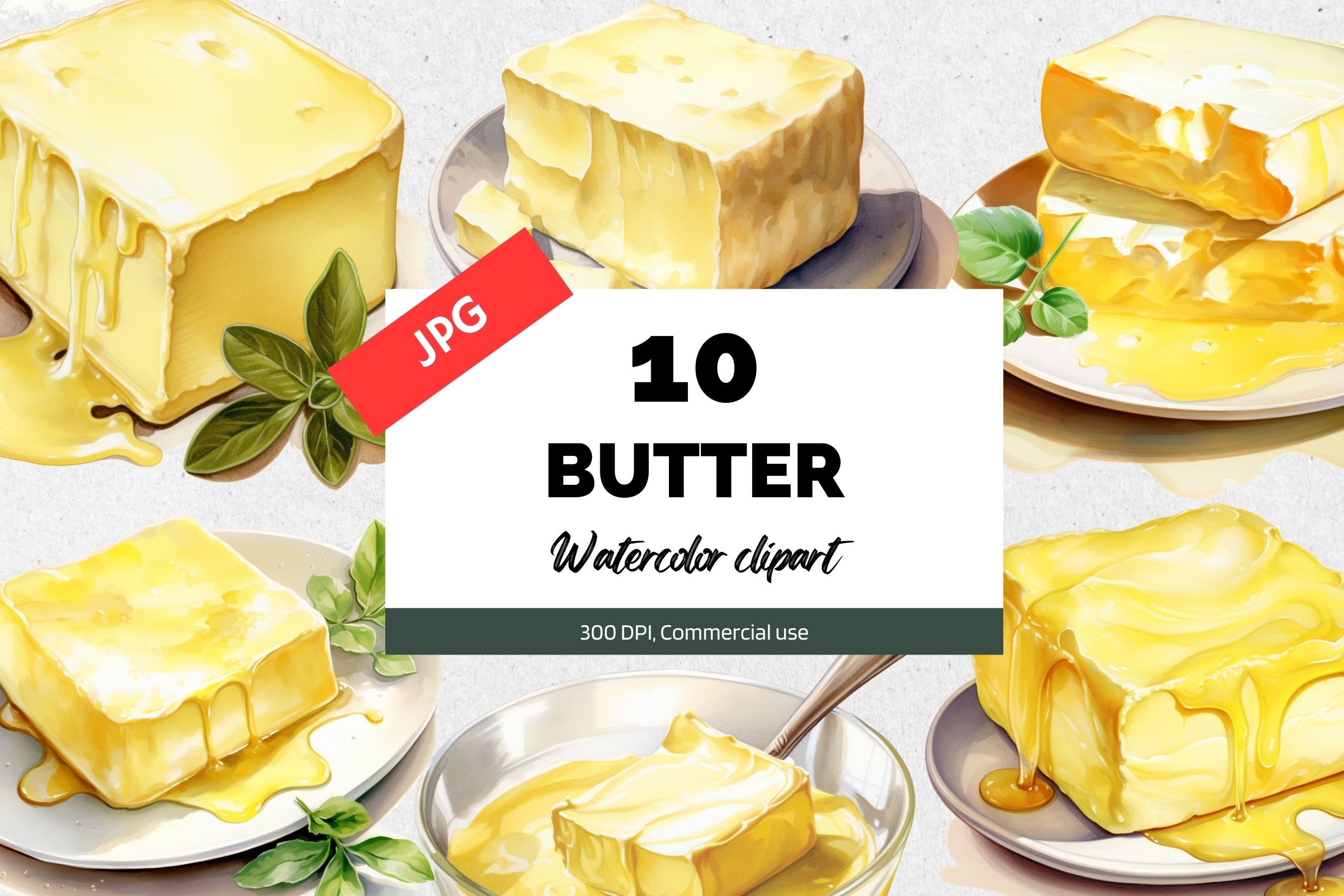 Watercolor Butter Clipart, 10 High Quality JPG, Commercial Use, Instant ...
