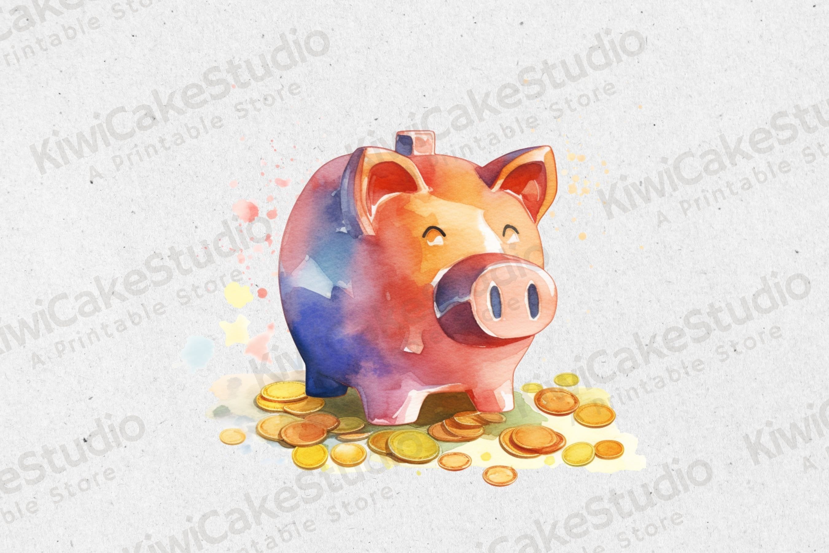 Watercolor Piggy Bank Clipart, 10 High Quality Jpgs, Commercial Use ...