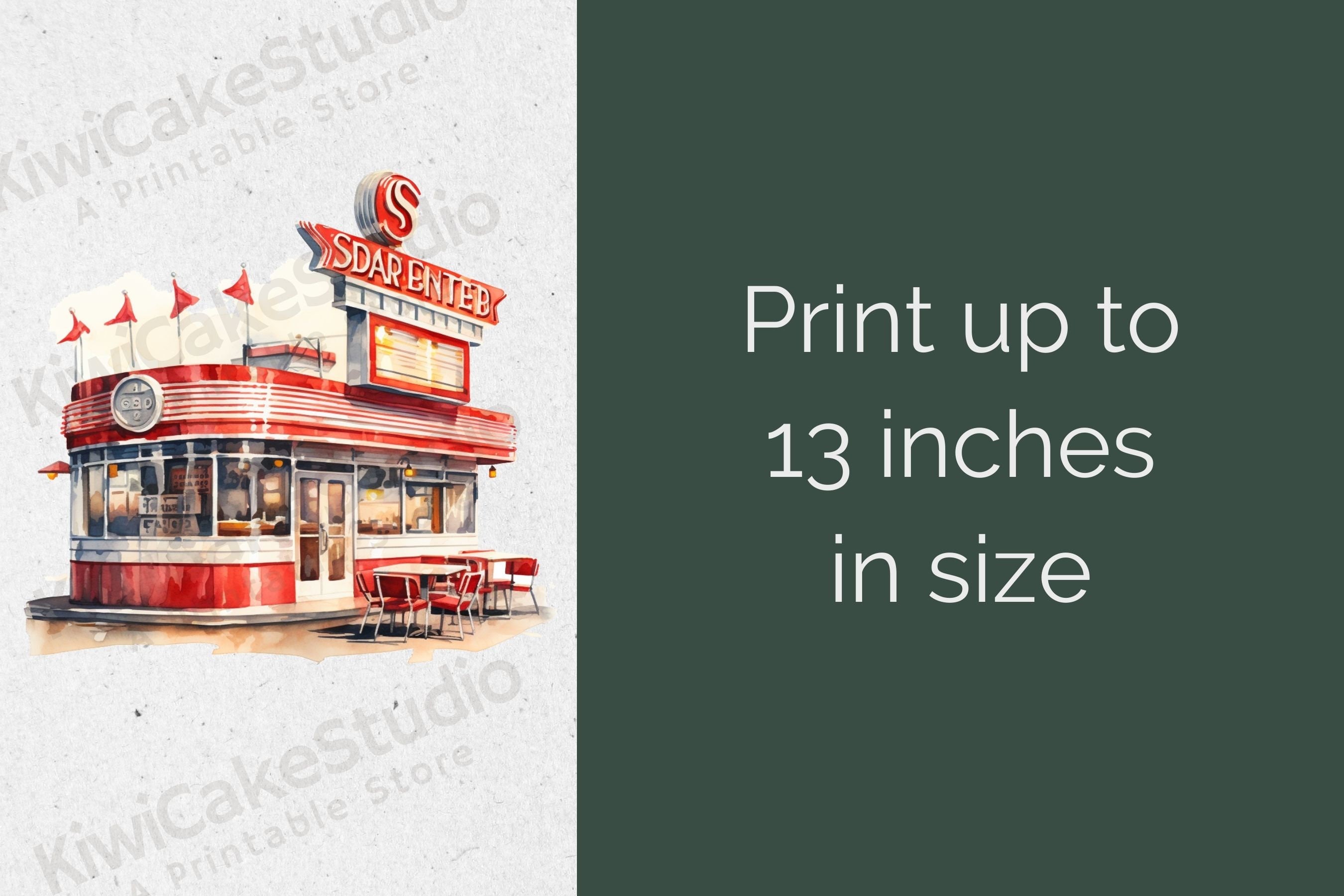 Watercolor Retro Diner Clipart, 10 High Quality Jpgs, Commercial Use ...