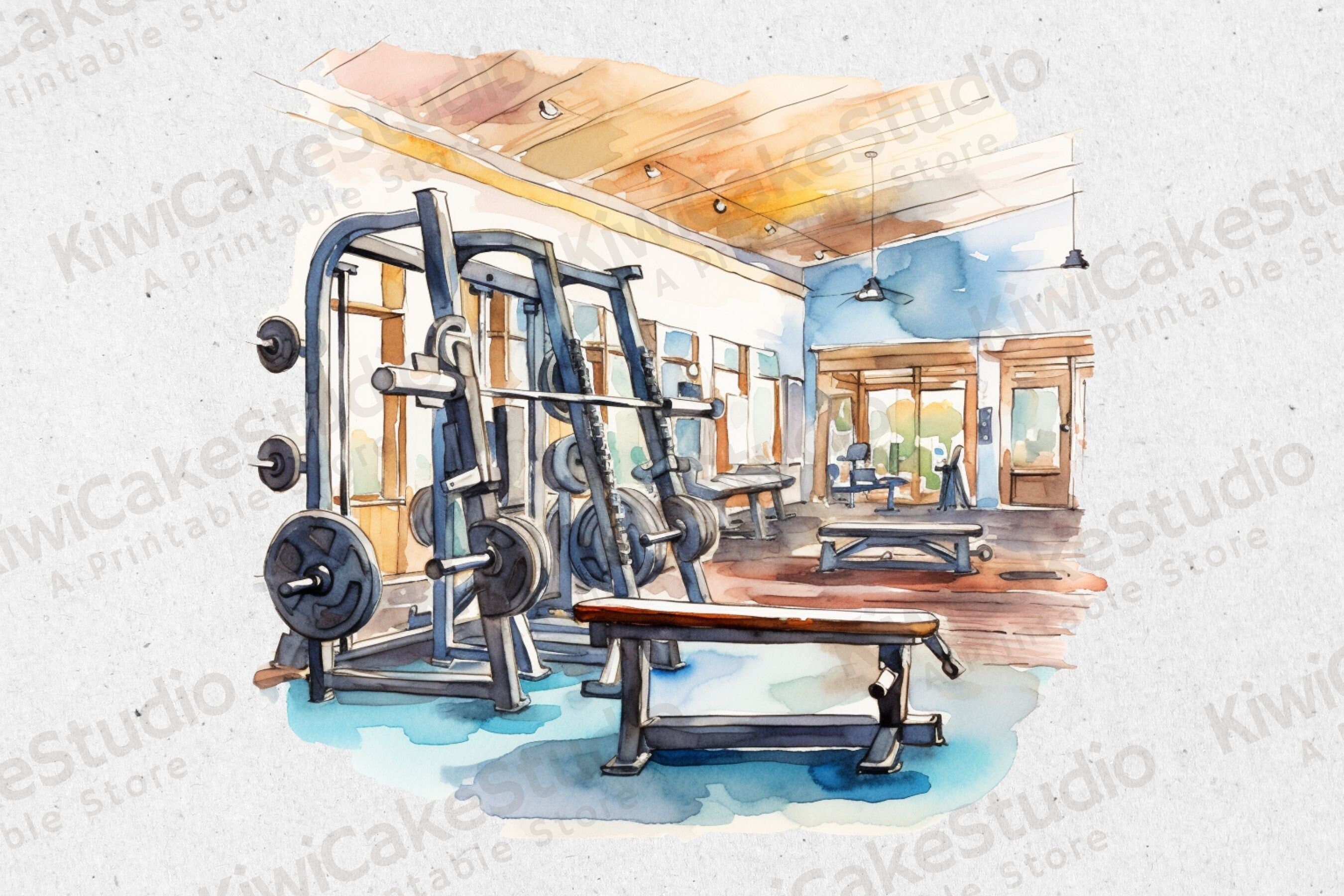 Watercolor Gym Clipart, 10 High Quality Jpgs, Commercial Use, Instant ...