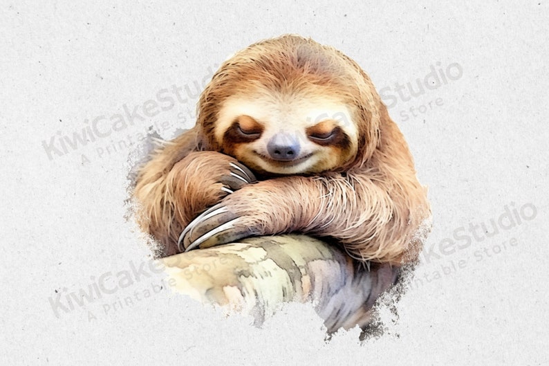 Watercolor Sloths Clipart, High Quality Jpgs, Commercial Use, Digital ...