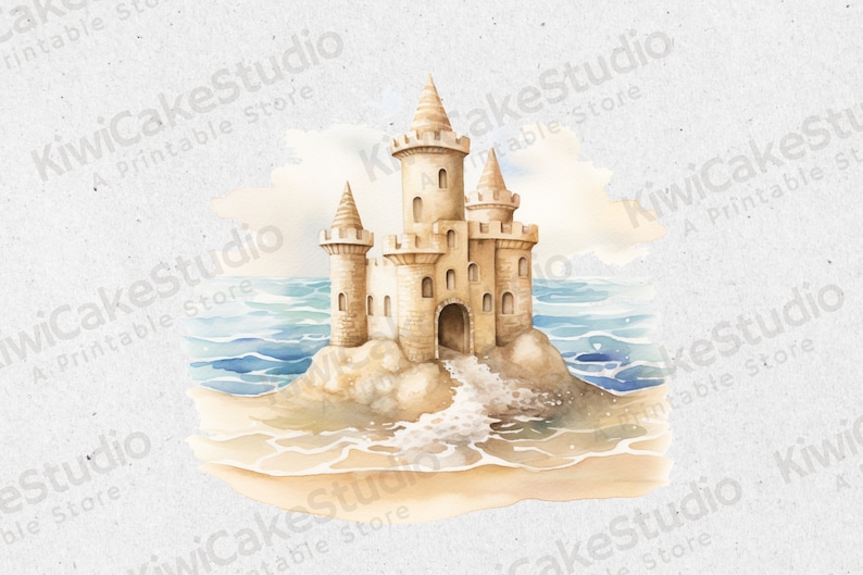 Watercolor Sandcastle Clipart, 10 High Quality Jpgs, Commercial Use ...