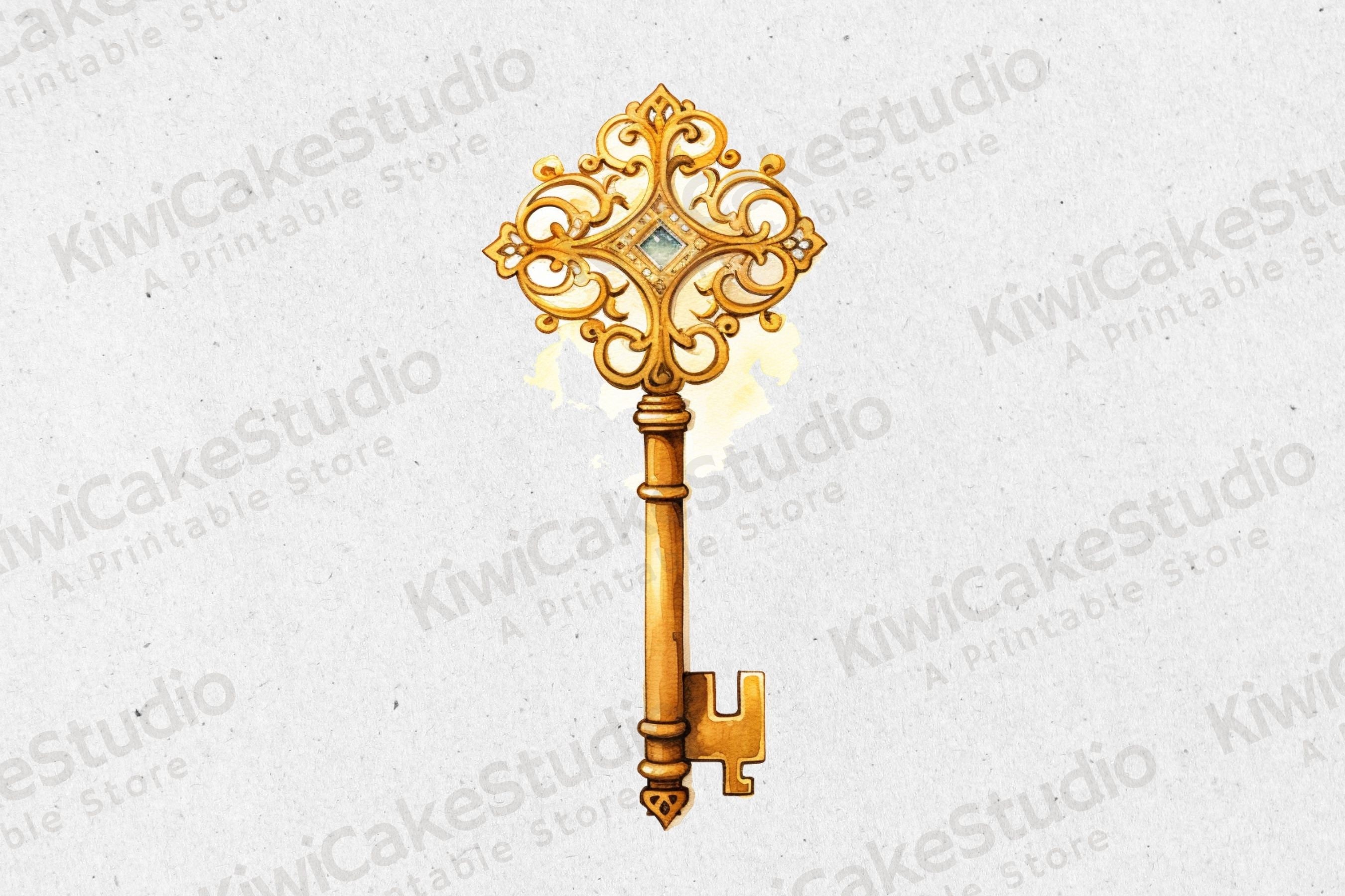 Watercolor Golden Key Clipart, 10 High Quality JPG, Commercial Use ...